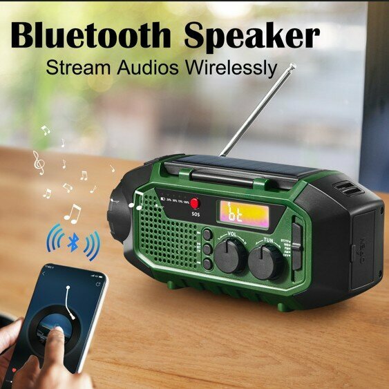 Портативный аварийный радиоприёмник с ручной зарядкой и фонариком (мультифункциональный)