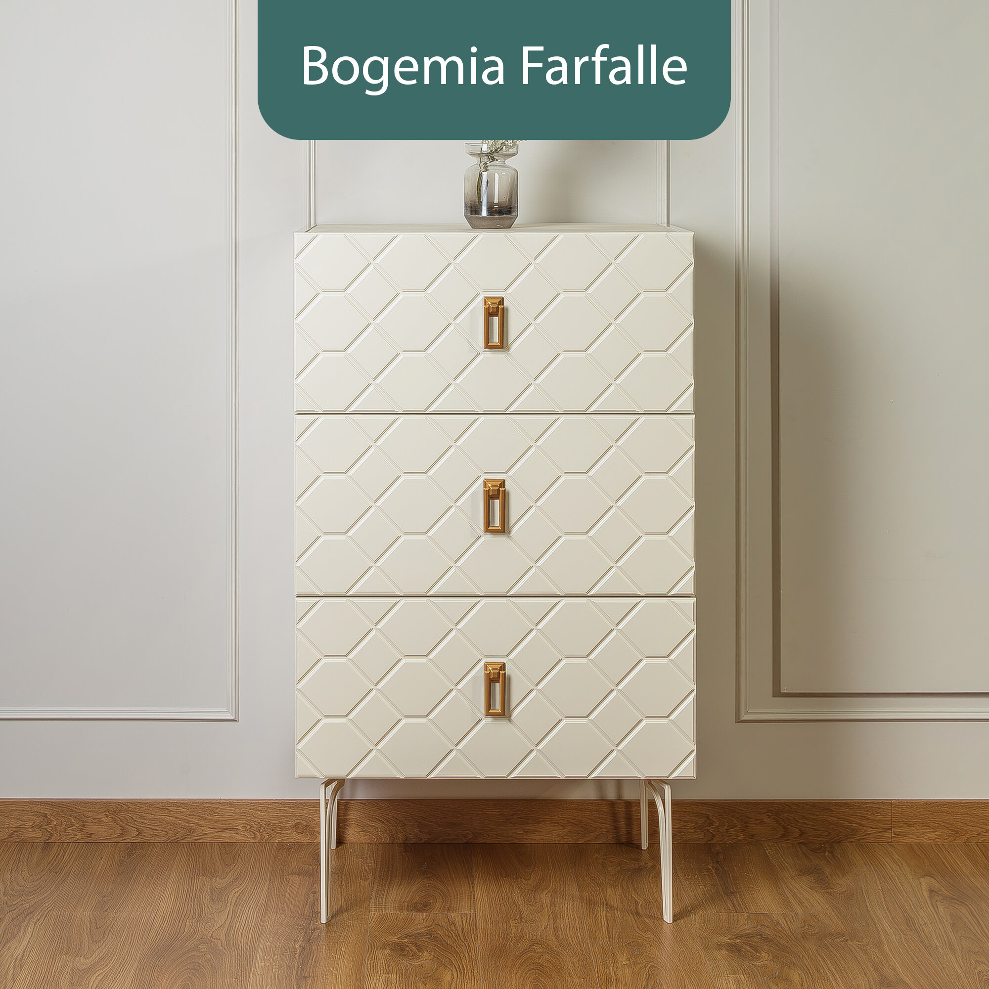 Комод Bogemia Farfalle. Слоновая кость/золото