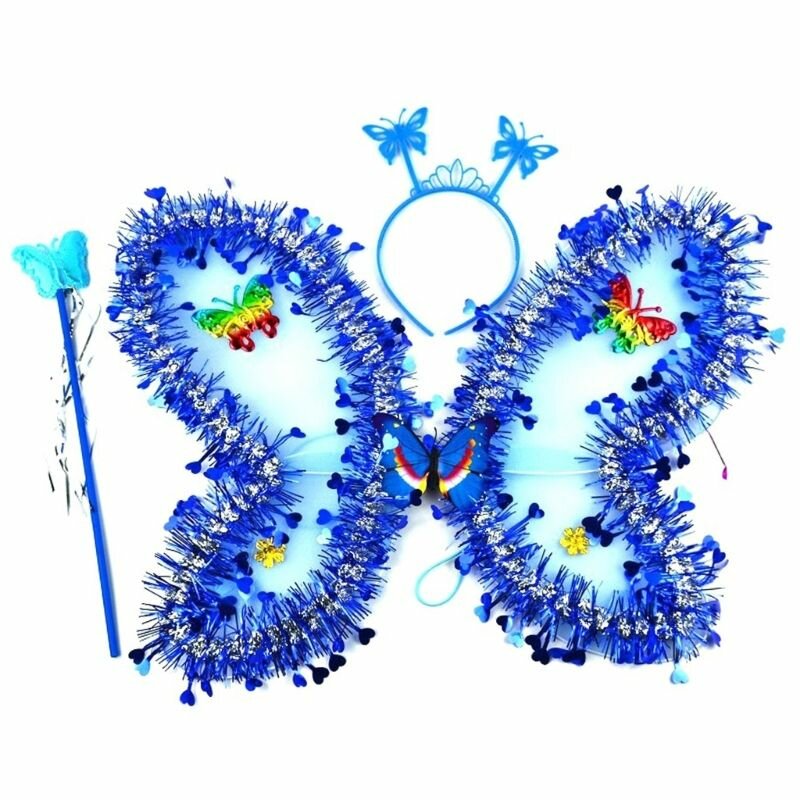 Набор Крыльев Бабочки С Золотыми Блестками-Золотые Шелковые Крылья Синего Цвета