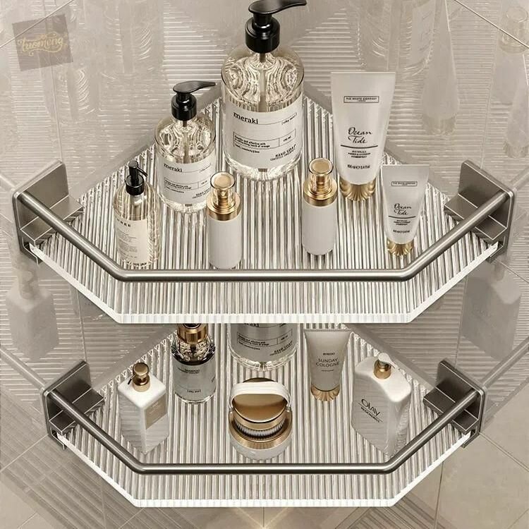 Акриловая полка для ванной без сверления, нержавеющая кухонная туалетная душевая угловая стойка для шампуня с крючком