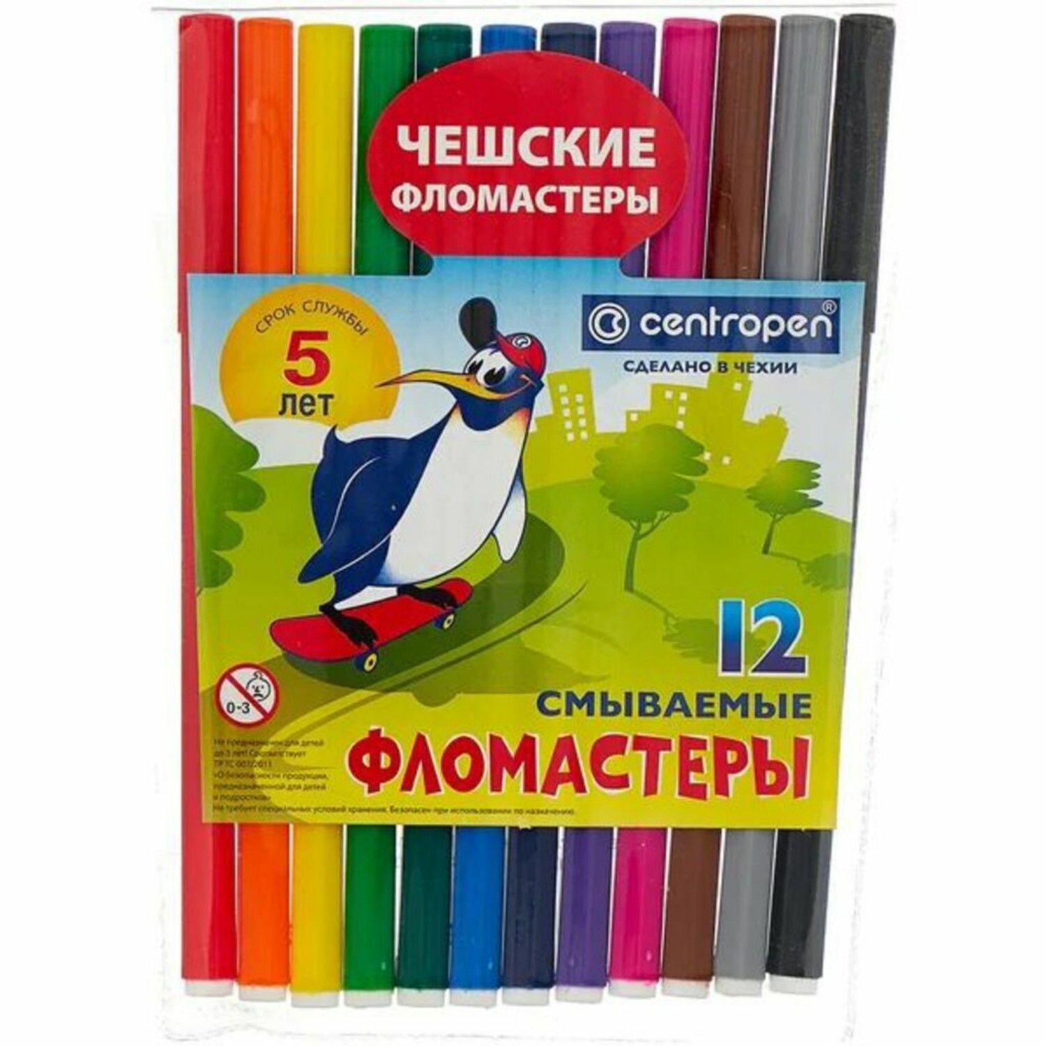 Фломастеры 12цв "Centropen. Пингвины", карт. упак.