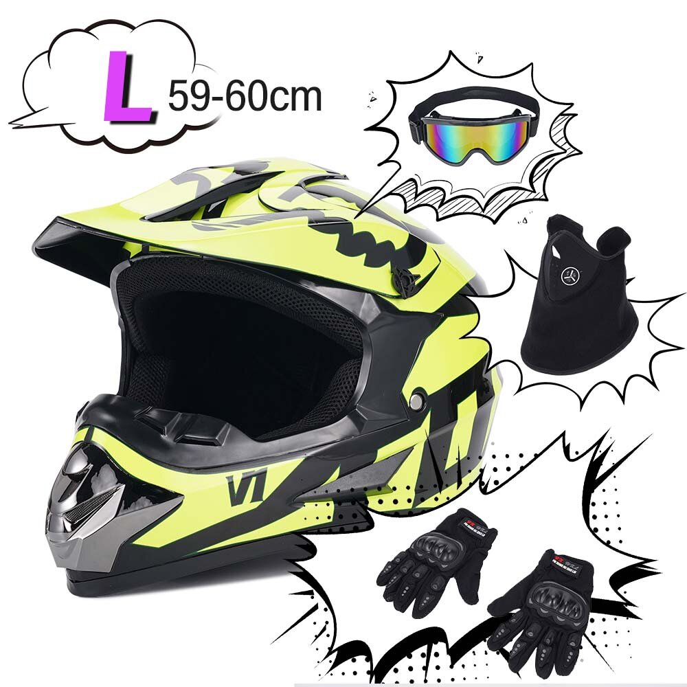 Шлем, очки, перчатки, маска для лица, комплект для внедорожного мотоцикла, ABS+ EPS4 предмета, размер L 59-60