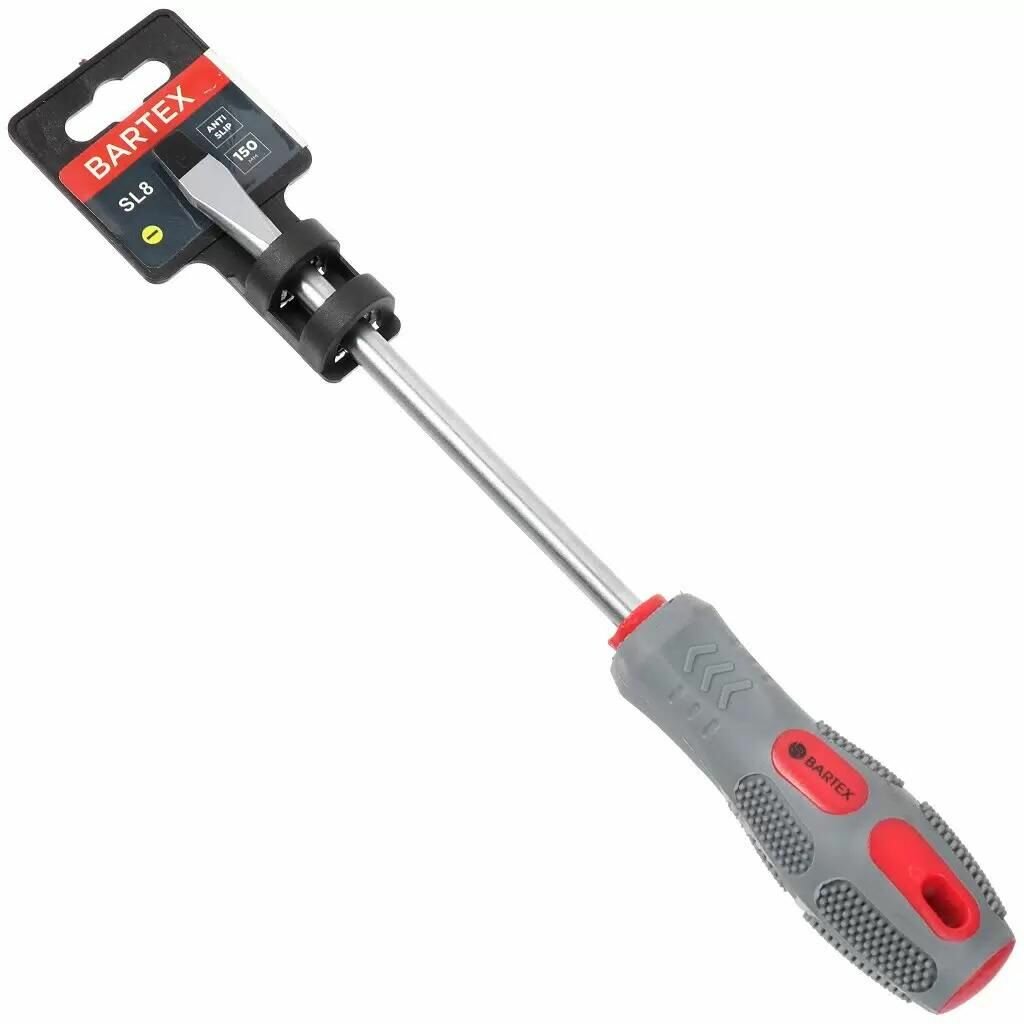 Отвертка Bartex плоская, SL8, 8х150 мм, антискользящая двухкомпонентная ручка, CrV сталь