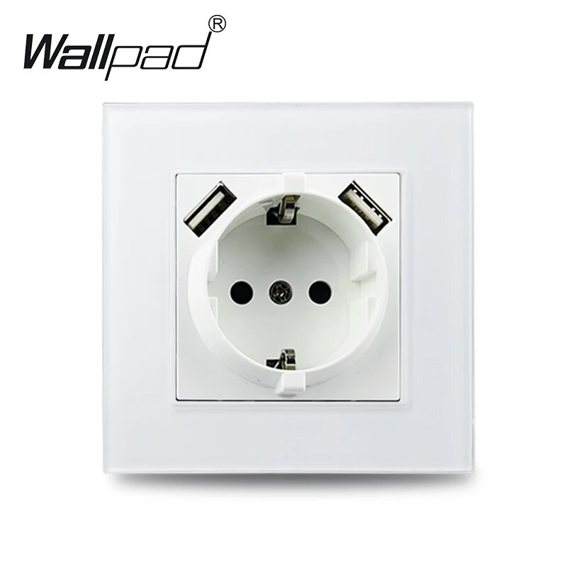 Wallpad Двойная хрустальная розетка 16А 220В EU Socket USB White