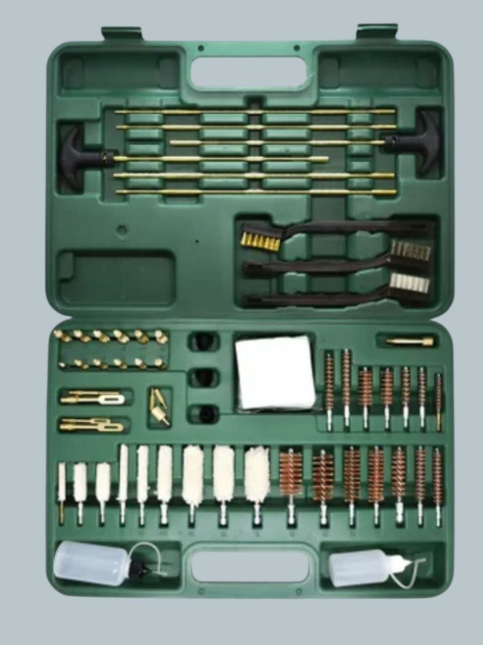 Набор для чистки оружия 58 в 1 универсальный: для пневматики 4.5мм, охотничьих ружей 12 калибр, автоматов 5.45/7.62, карабинов, пистолетов - щетки, ершики, адаптеры в кейсе