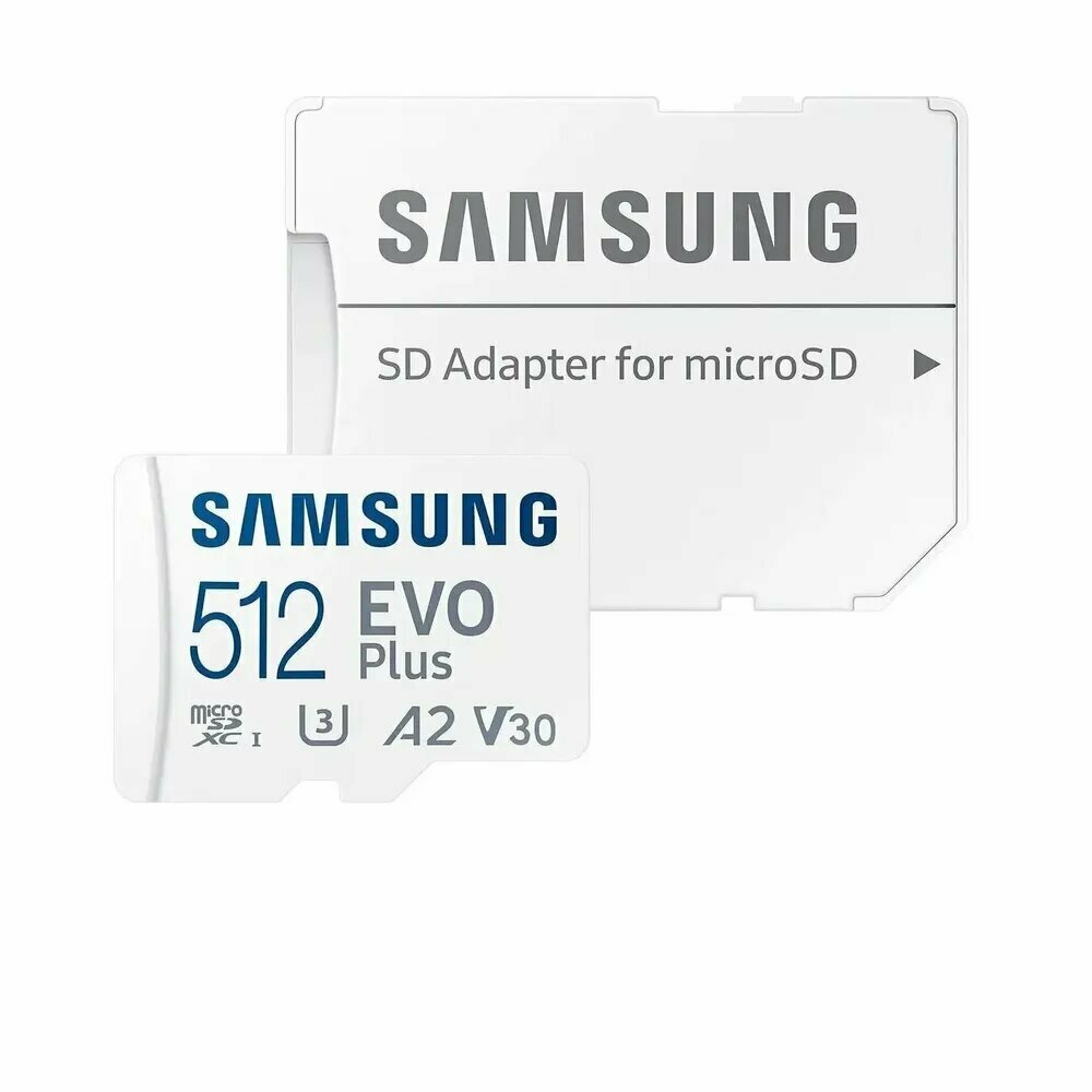 Карта памяти Samsung microSDXC 512 ГБ Class 10, V30, A2, UHS-I U3, R 160 МБ/с, адаптер на SD, 1 шт, белый