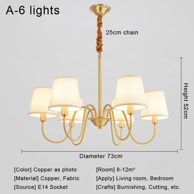 Люстра OWEN LYCA медная, Холодный белый, A 6 lights