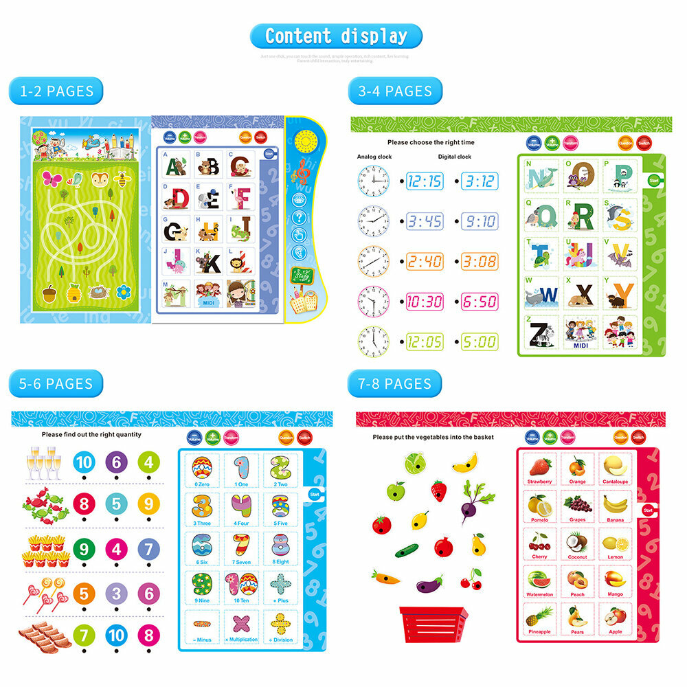Интерактивная обучающая книга-доска для детей, звуковая книга с ручкой, развивающие игрушки для детей и родителей от 3 лет, веселье и обучение, красочные страницы и звуки