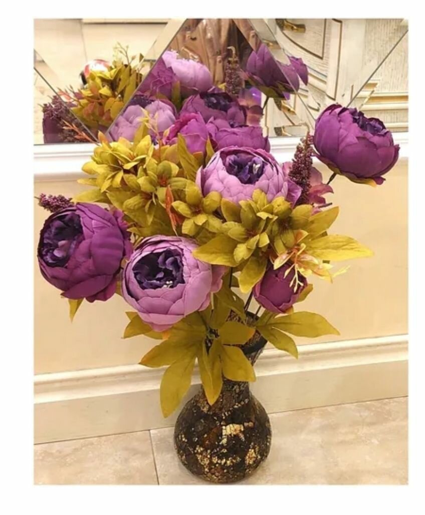 Пионы "Искусственные" букет пышный, цвет : пурпурный