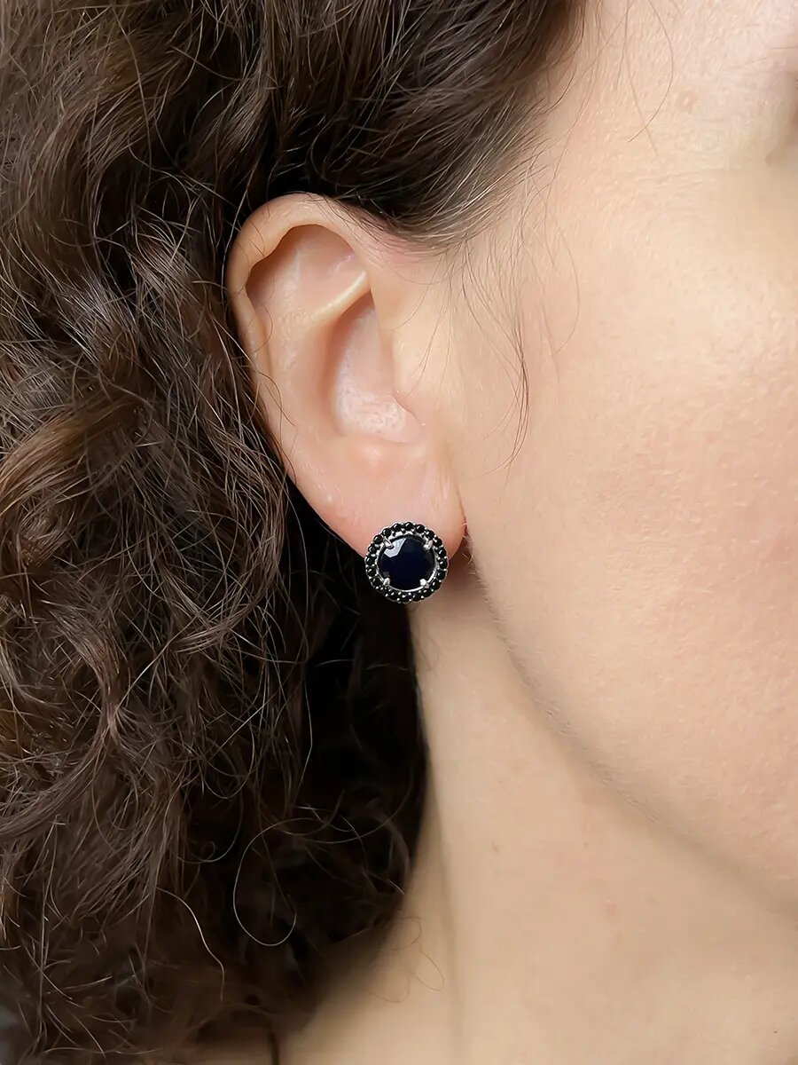 Серьги, серебро, 925 проба, родирование, шпинель, сапфир