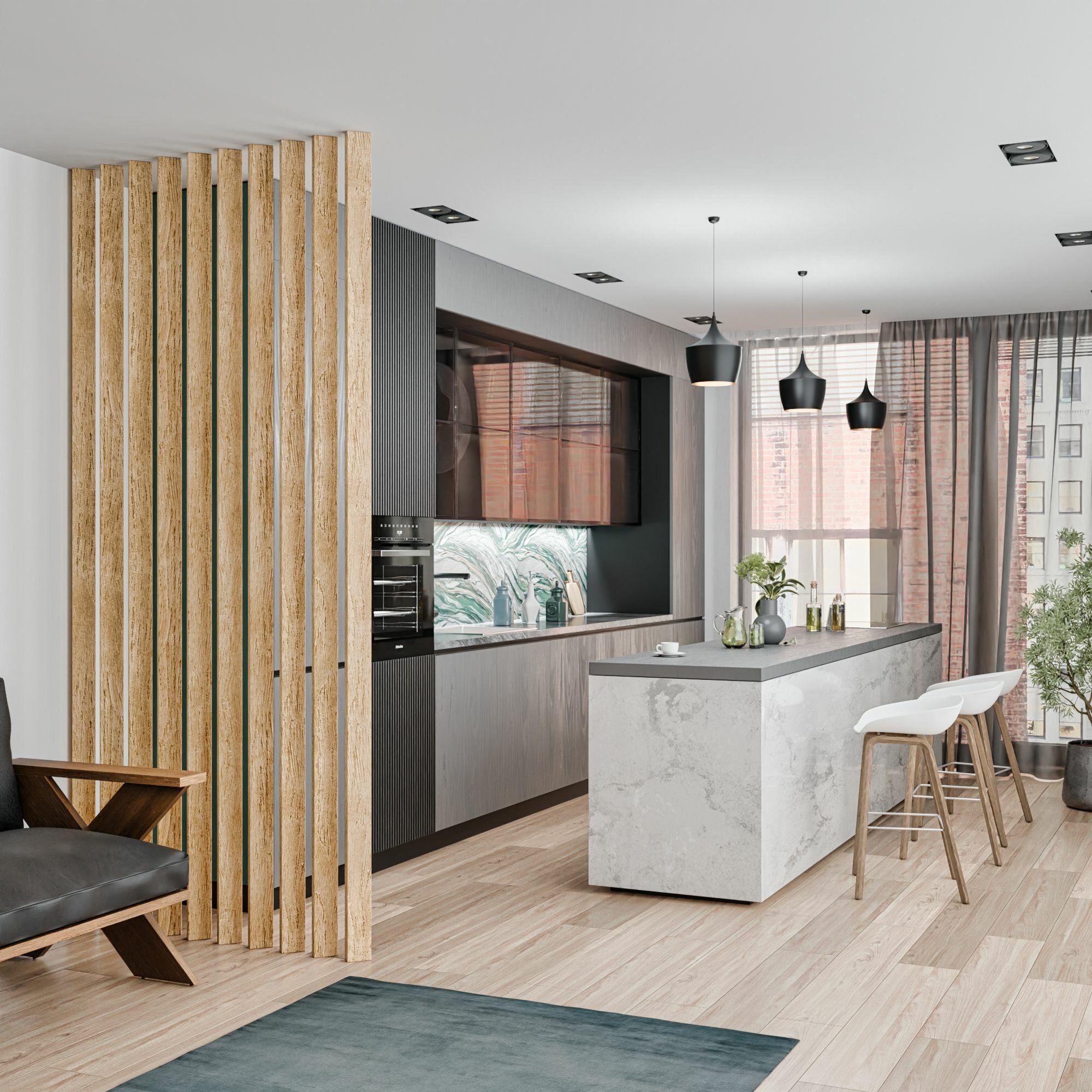 Рейки отдельно стоящие для зонирования 40х80 мм, ширина 1236 мм, дуб сонома