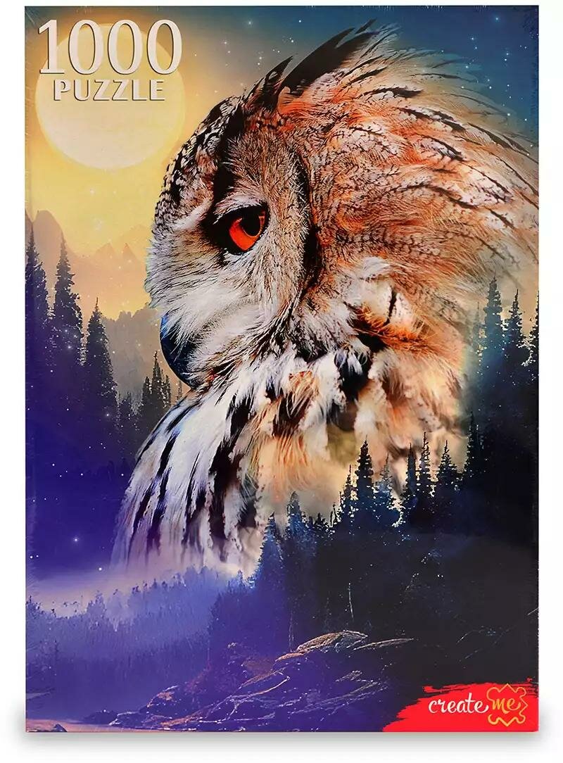 Пазл Рыжий кот 1000 элементов "Сова с луной", размер 68х48 см