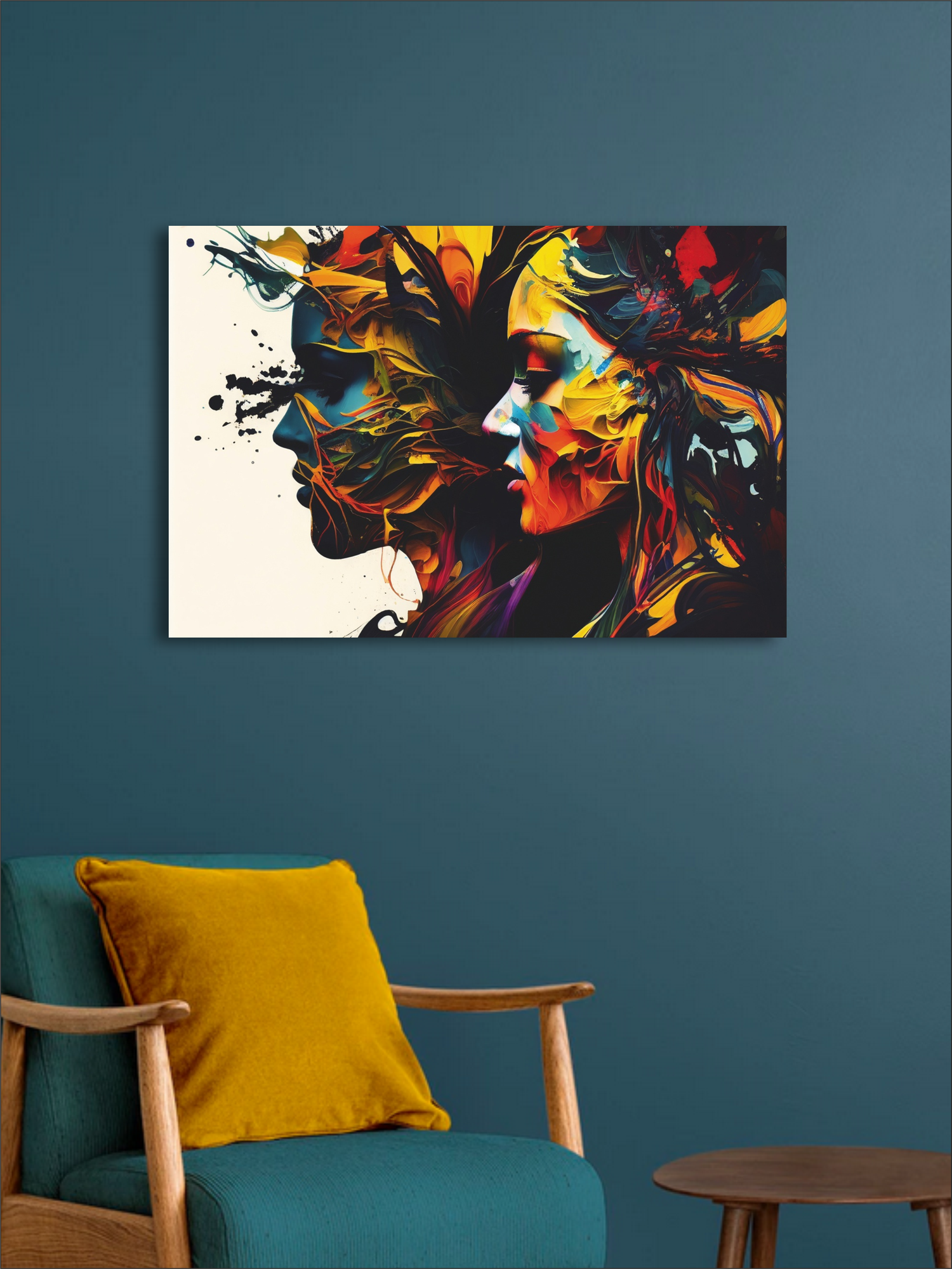 Картина для интерьера на стену абстракция. Девушка и её тень в ярких красках 40х60 см на холсте на подрамнике