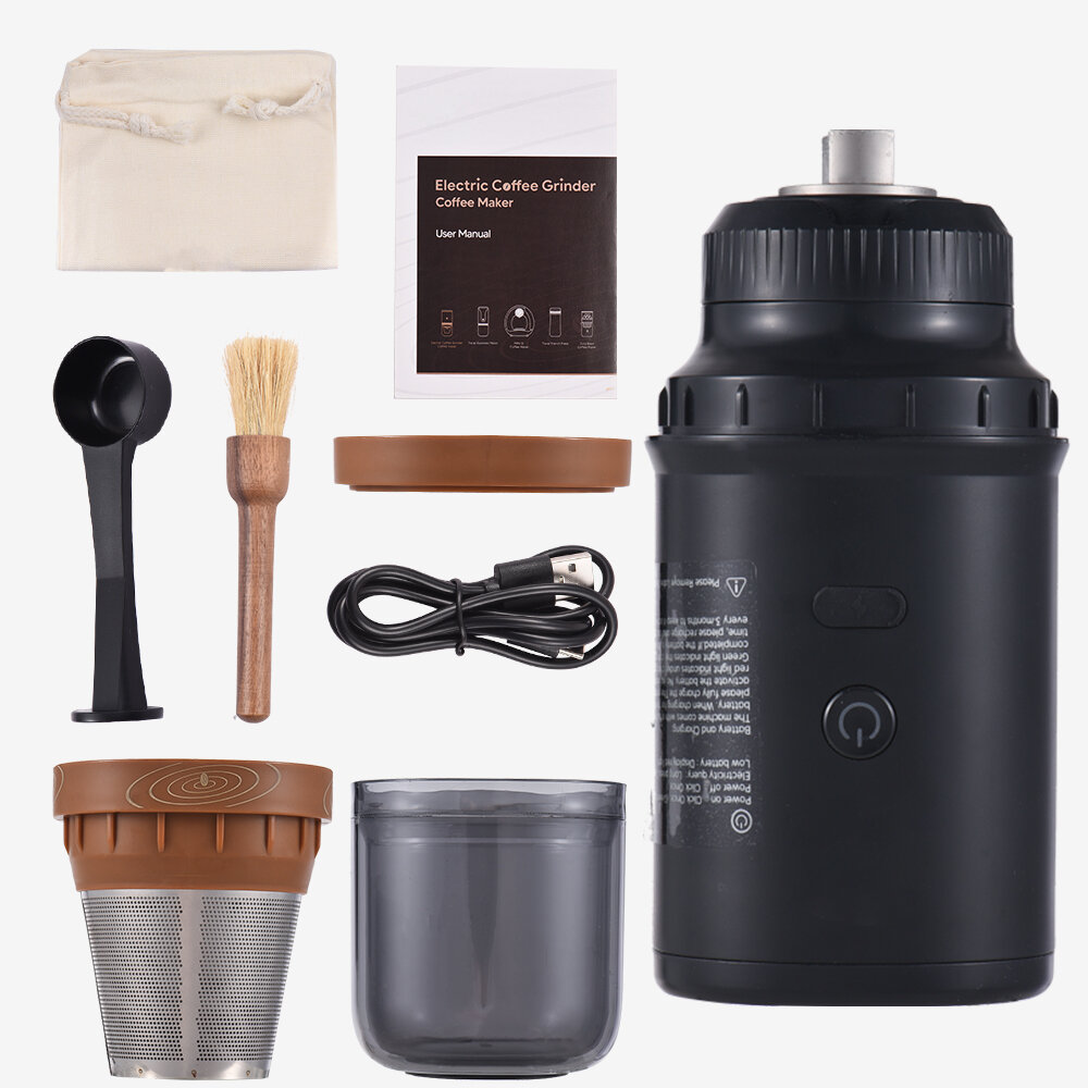Electric Burr Coffee Grinder 25 Gears Adjustable 24W Portable USB Rechargeable Mill Bean with Stainless Steel Core Cleaning Brush for Espresso French Press Drip Black