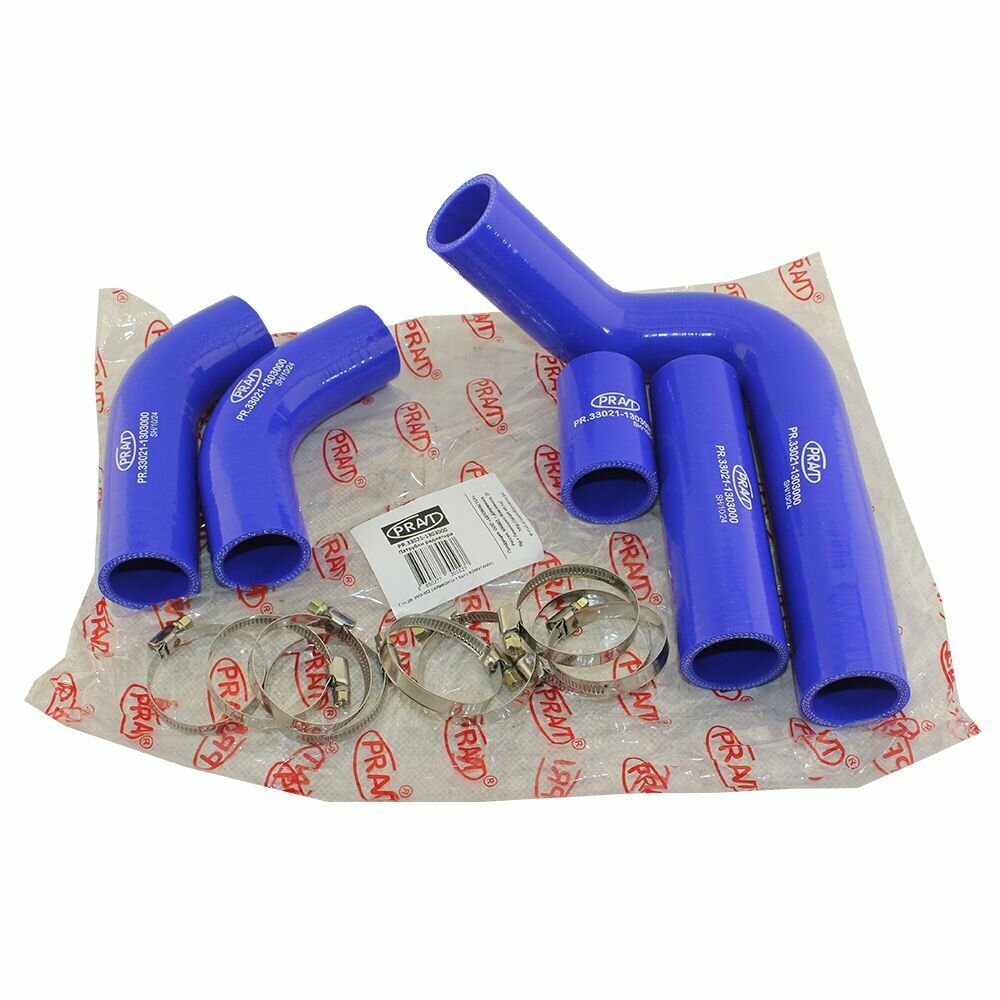 PRAVT Патрубки радиатора ГАЗ 3302 Газель дв. 402 (к-т 5шт) силикон с хомутами арт. PR.33021-1303000