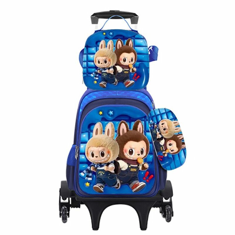 Рюкзак детский мультяшный надувной стиль блестящий кожаный школьный с троллей и плечными ремнями тройной комплект