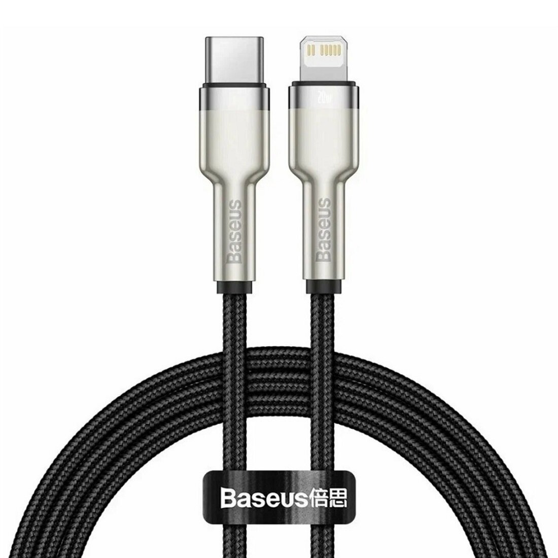 Кабель Type-C to iP (Lightning) Baseus Cafule Series Quality Zinc Alloy Metal Data Cable 20W 1m, черный (CATLJK-A01)
