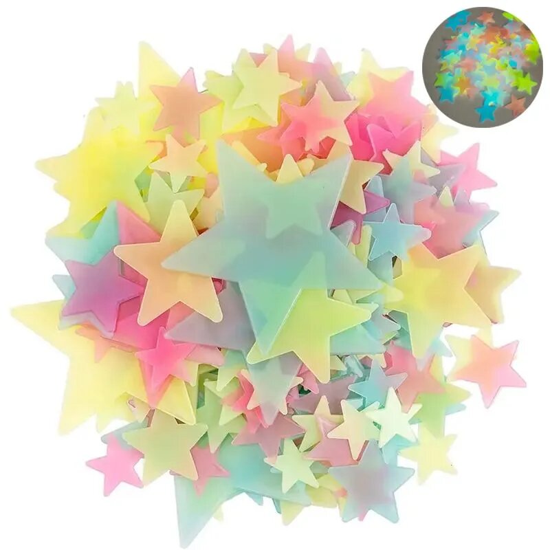 Светящиеся наклейки Звезды, светящиеся в темноте, на потолок, стены, для декора, 100 шт.