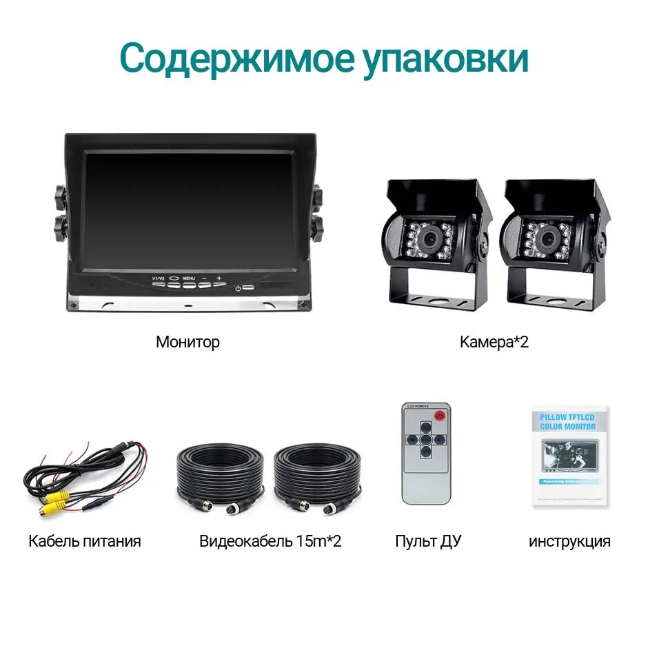 GreenYi 7-дюймовая 2-канальная ИК-камера заднего вида AHD1080P, автомобильный IPS-монитор высокого разрешения, солнцезащитный козырек для автомобиля, автобуса, грузовика, автофургонов, 2 Cameras-2x15m
