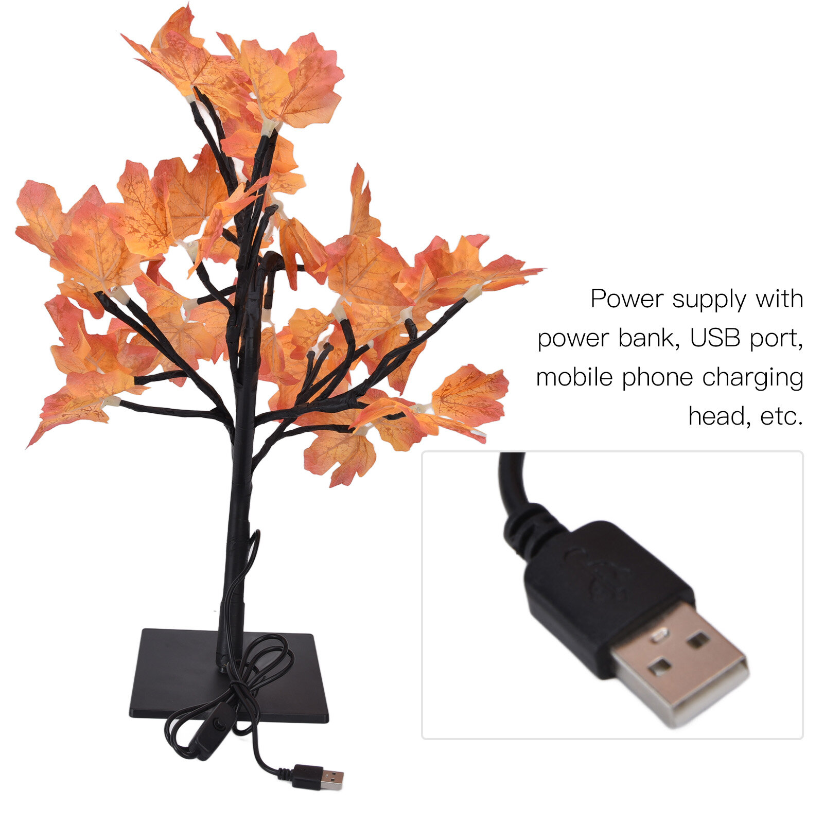 Осеннее дерево, светодиодные 24 лампы, теплый свет, бусины, романтический стиль, источник питания USB, осеннее освещение, елка на День благодарения, 5 В