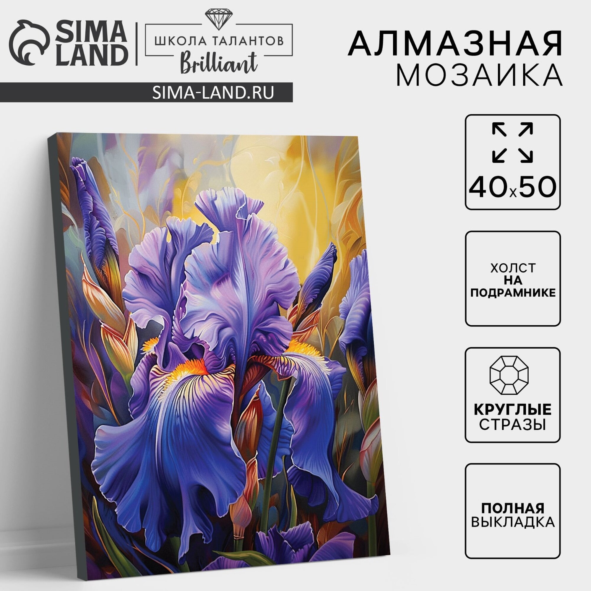 Алмазная вышивка полное заполнение "Ирисы", на раме, 40*50 см