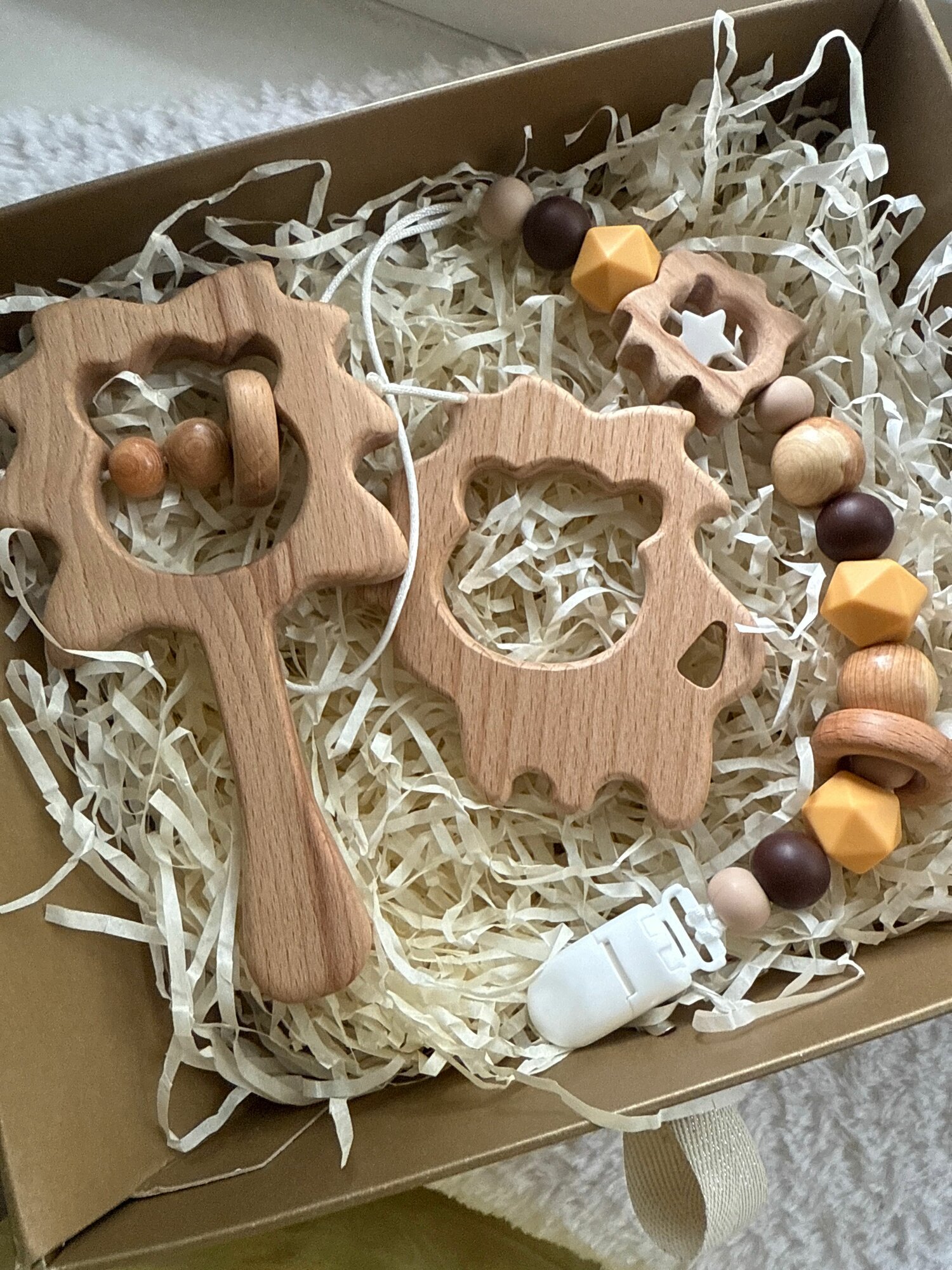 Погремушка деревянная, грызунок, прорезыватель для зубов, держатель