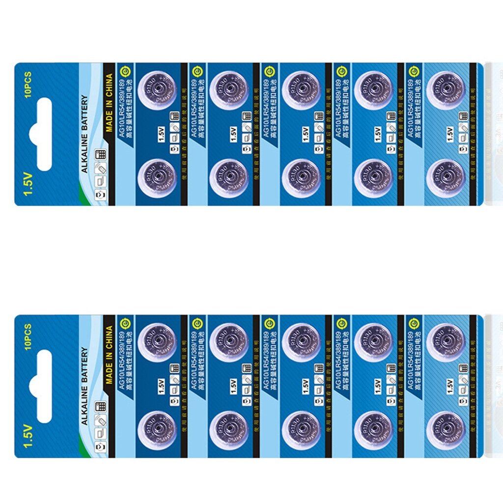 20 экологически чистых кнопочных батареек AG10/LR54 напряжением 1,5 В, не содержащих ртути