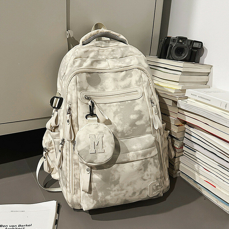 Modern nylon casual backpack for students with reinforced seams and ergonomic fit for daily wear, white