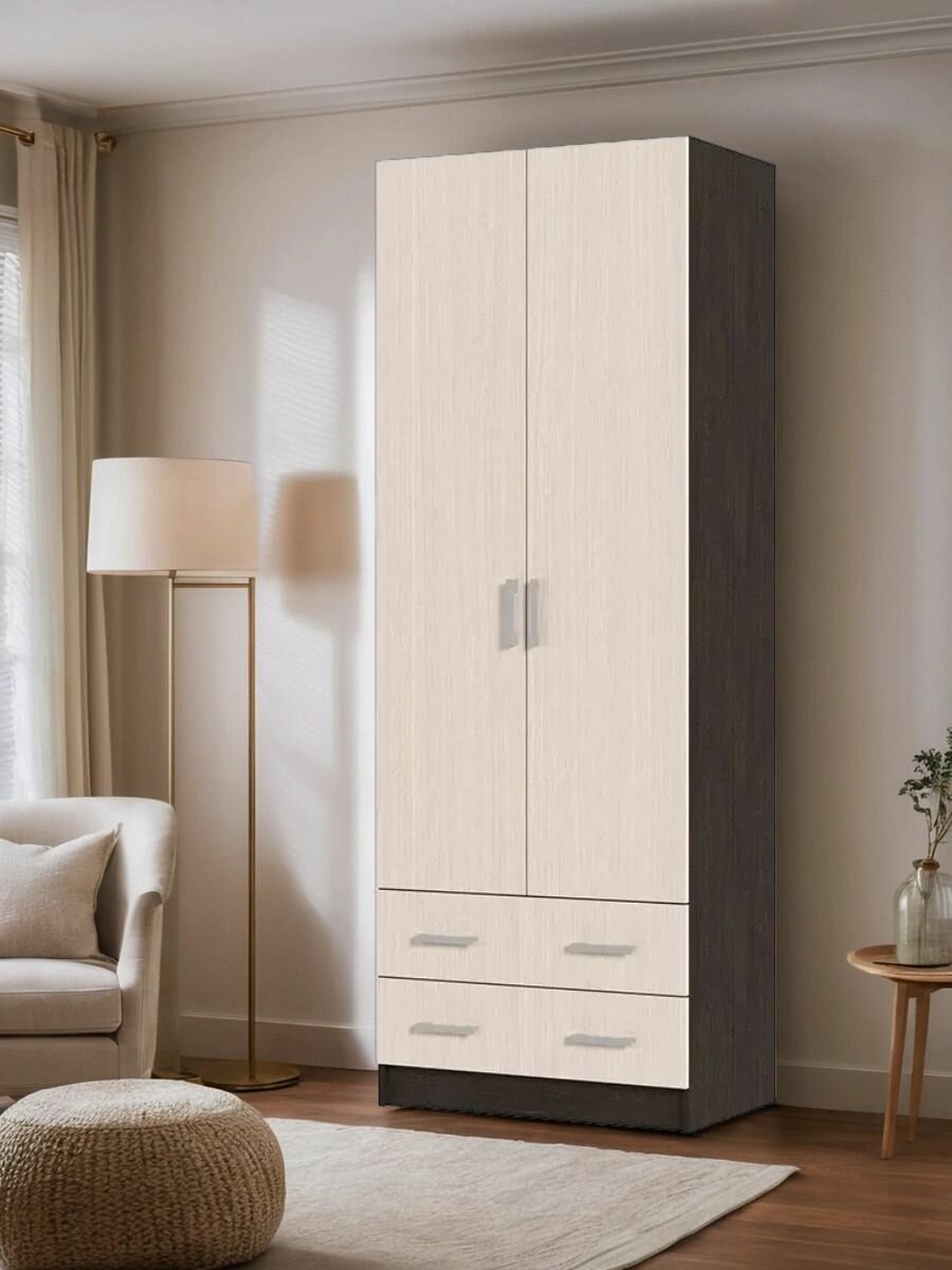 Шкаф распашной с ящиками, со штангой, ЛДСП, венге/белфорт, 1 шт.