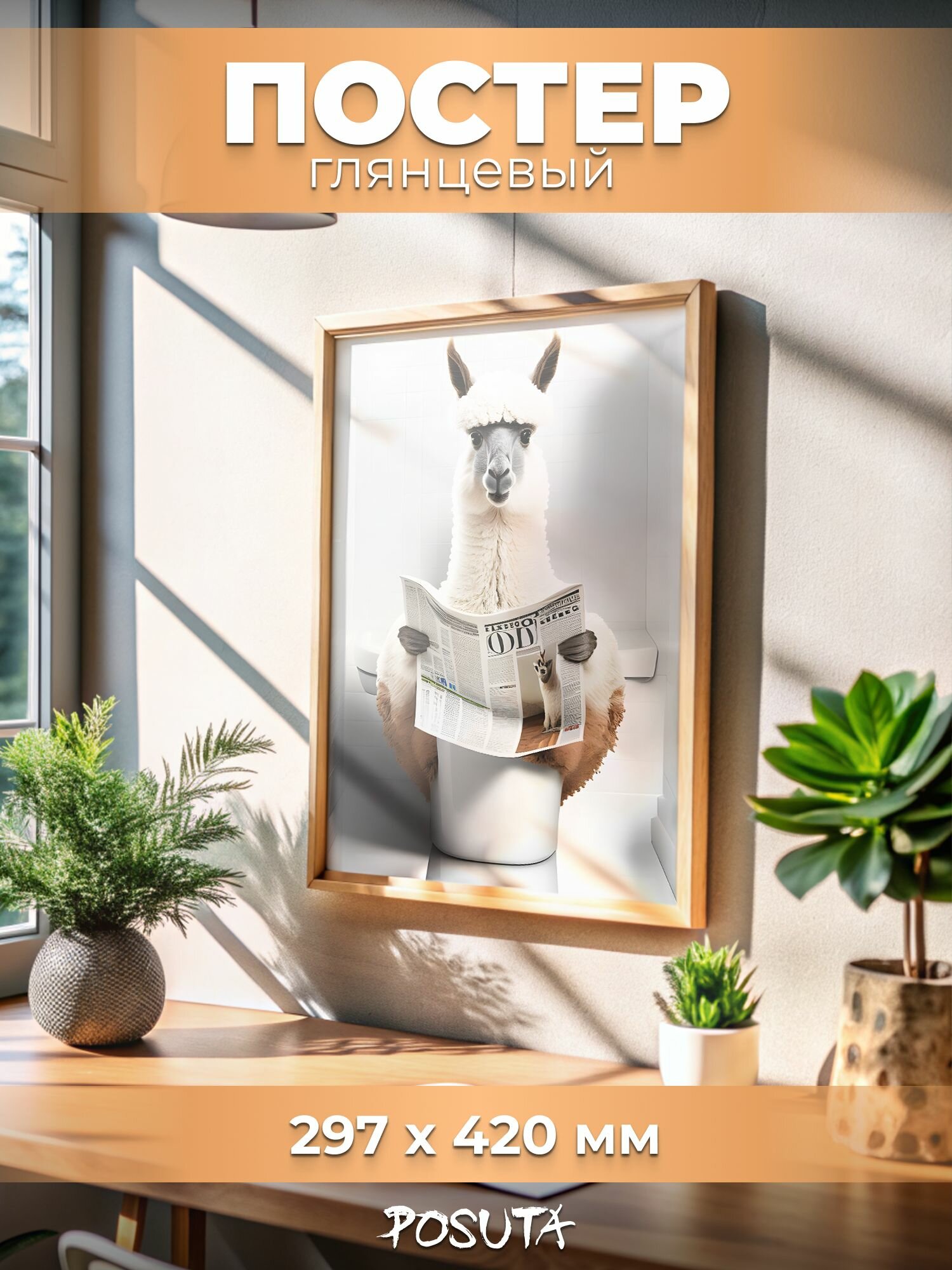 Постер на стену интерьерный Лама на унитазе