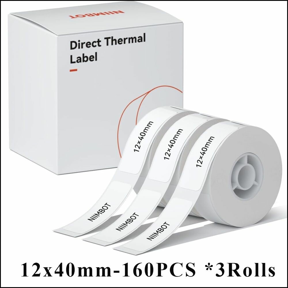 Самоклеящиеся этикетки бестселлер 12х40 мм для термопринтеров Niimbot D110 D11 D101 H1S белые 160 штук-