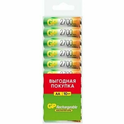 Gp Аккумулятор ReEnergy 270AAHC AA, емкость 2700 мАч 270AAHCRGY - CRB10 10шт в уп - ке