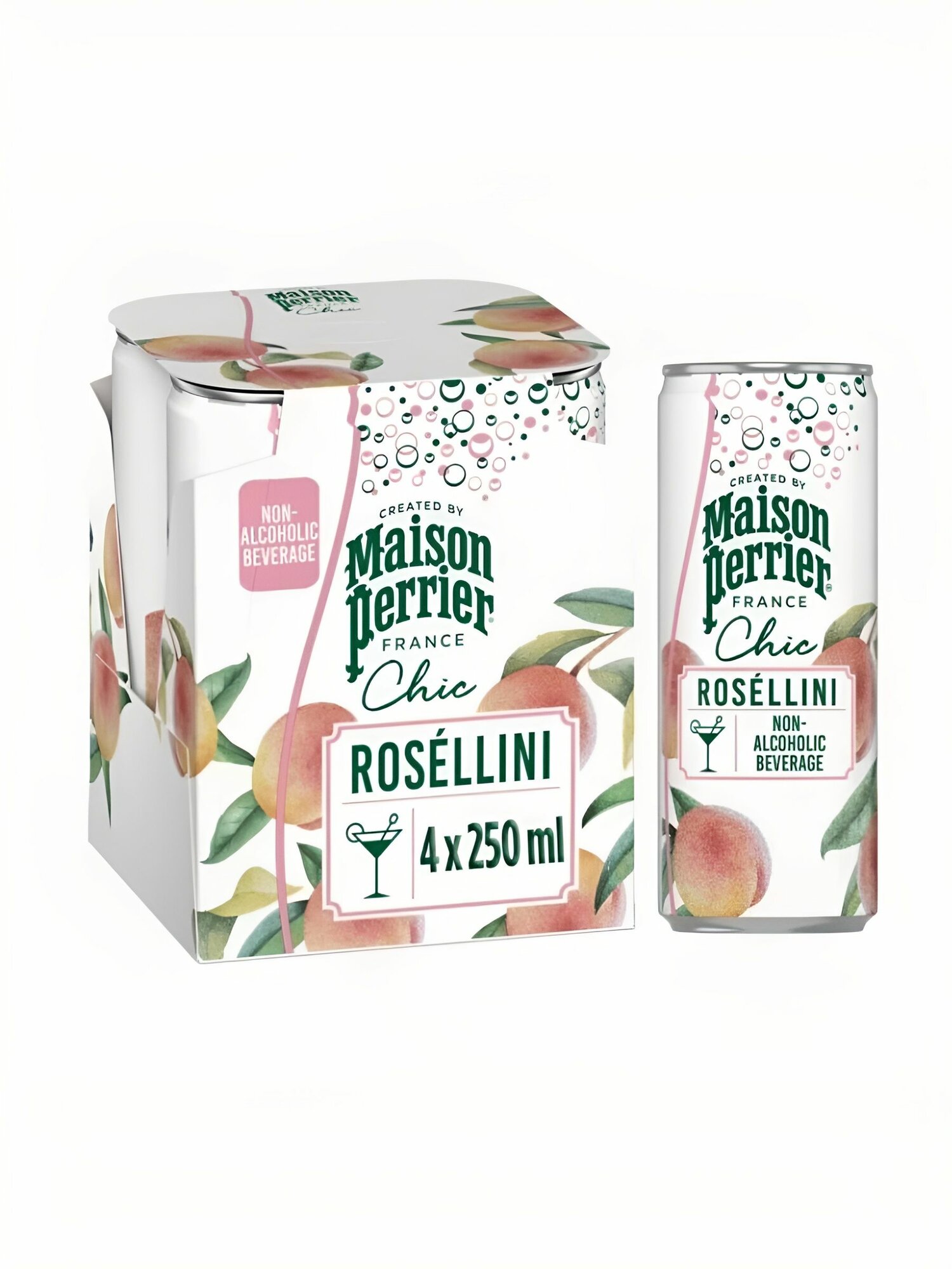 Напиток газированный Perrier Maison Chic Rosellini со вкусом персика, 4 шт по 0,25 л, ж/б