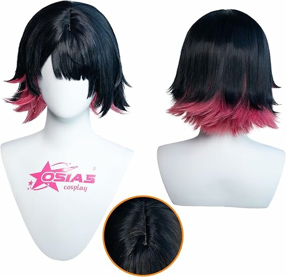 Парик Эллен Джо черный с розовыми синтетическими термостойкими волосами