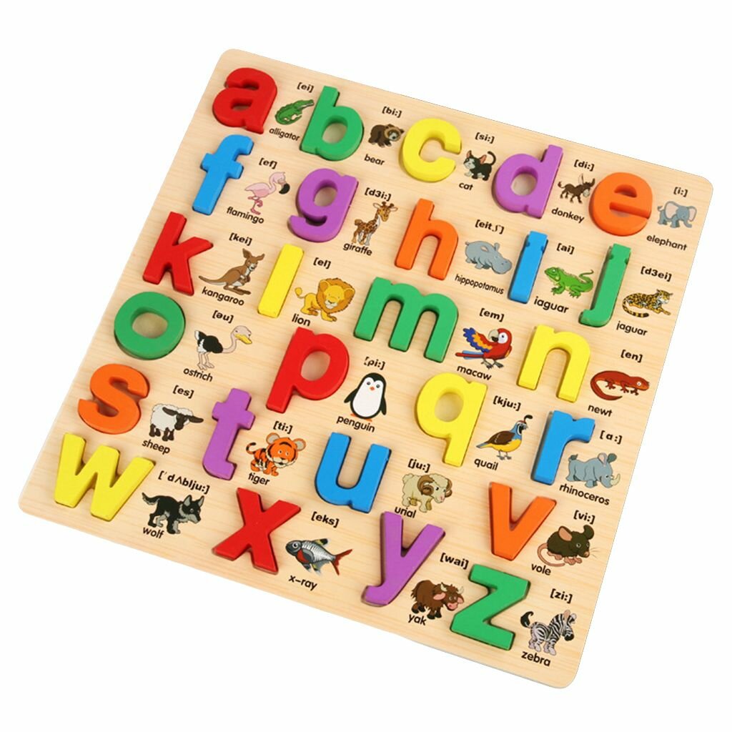 Деревянная головоломка с номером, доска для захвата руками, игрушка для раннего детского образования -строчные буквы