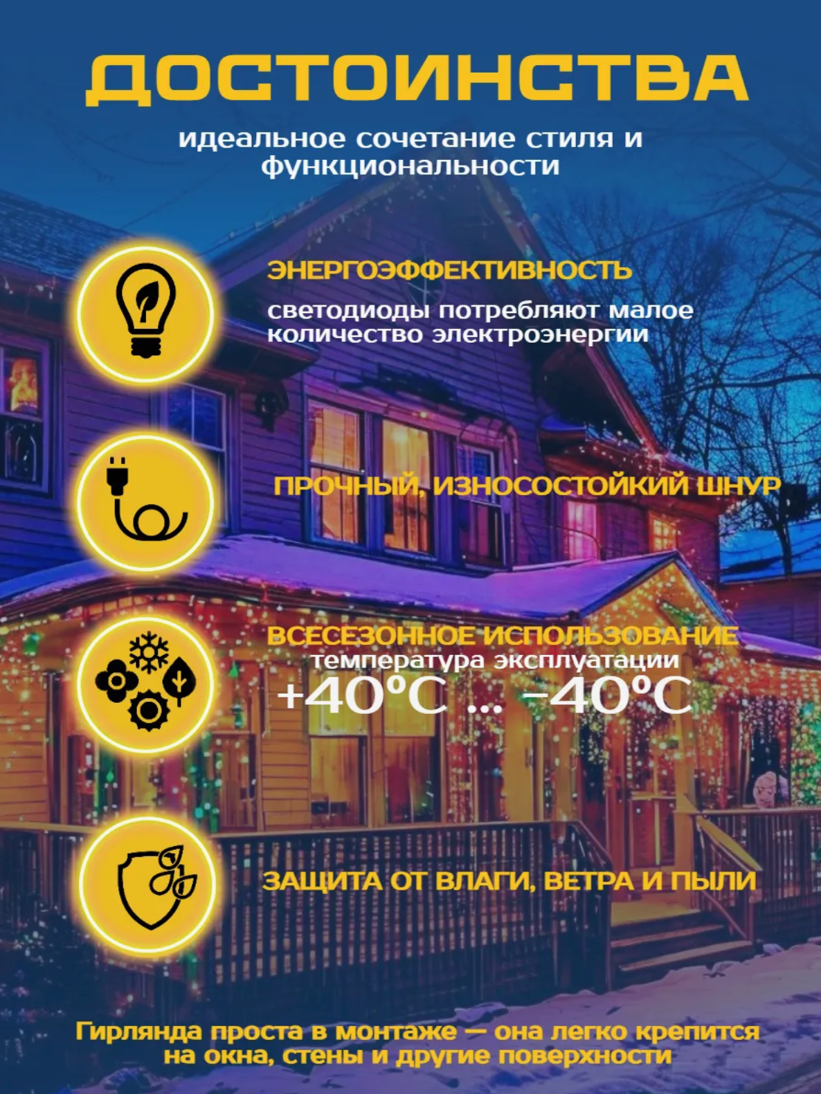 Гирлянда-бахрома премиум качества, 3 м, гирлянда мигающая, гирлянда для улицы и помещения, разноцветная гирлянда с Флеш мерцанием на толстом проводе