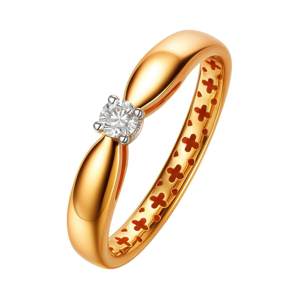 Кольцо помолвочное, красное золото, 585 проба, родирование, бриллиант