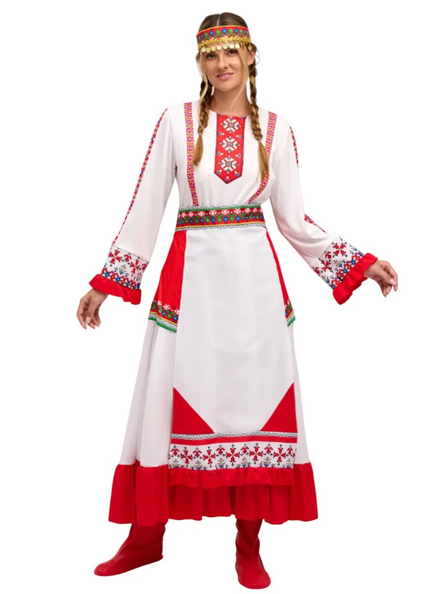 Чувашский народный женский костюм национальный, белый, S/M (44-46)