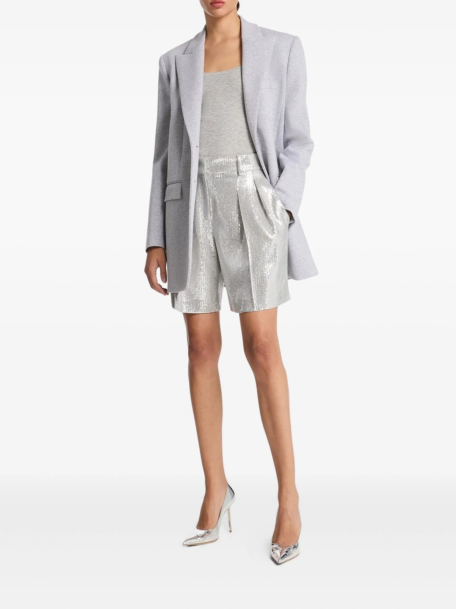 Шорты Michael Kors Collection Sequinned tailored shorts, размер 8, серебристый/красный — фото 1
