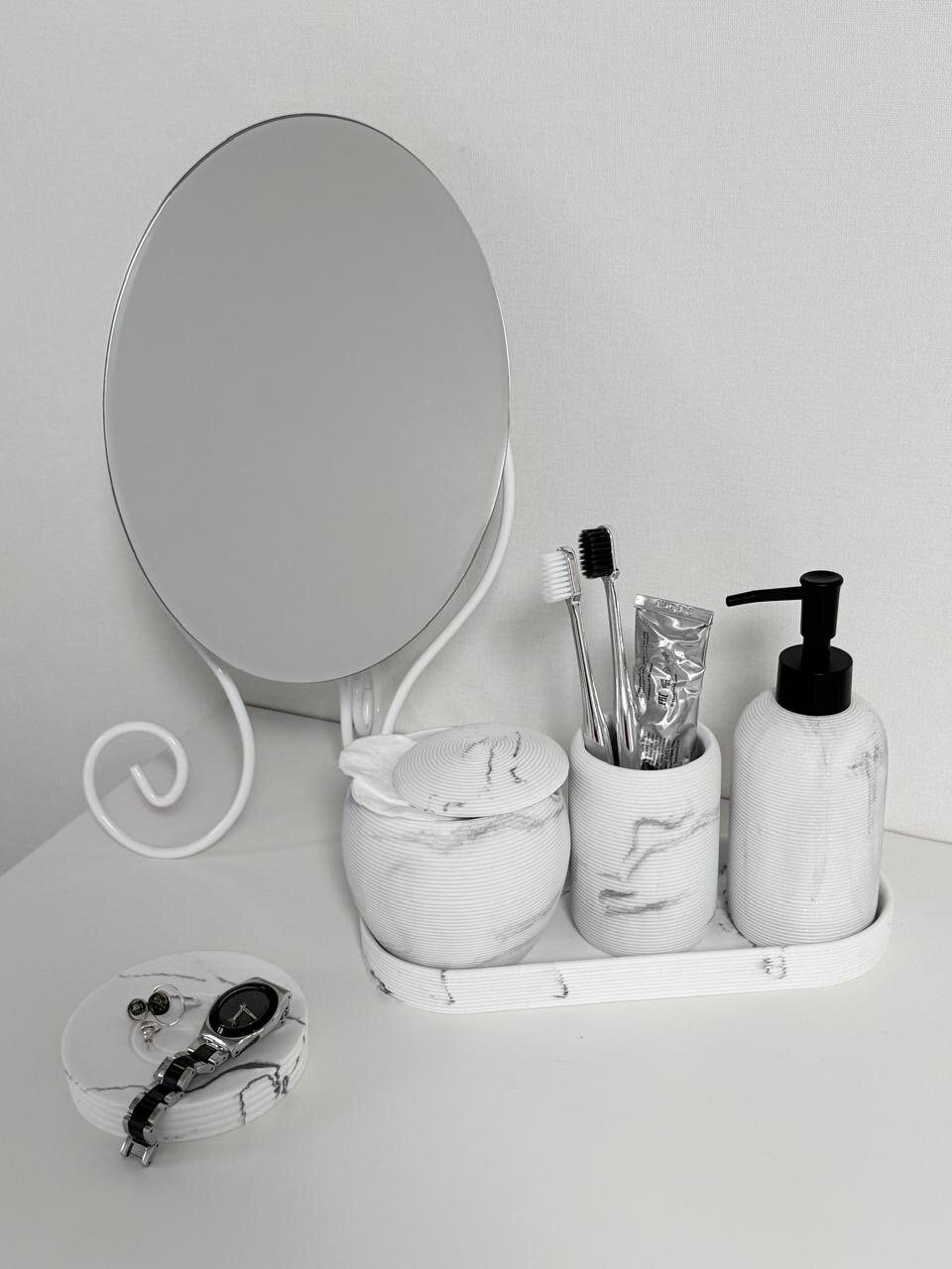 Набор аксессуаров для ванной комнаты, 5 предметов, белый мрамор