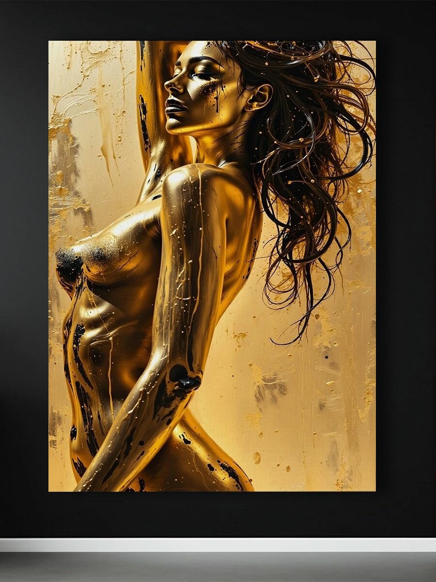 Картина на стену - "Голые девушки в золоте, эротика" , 50х70 см.