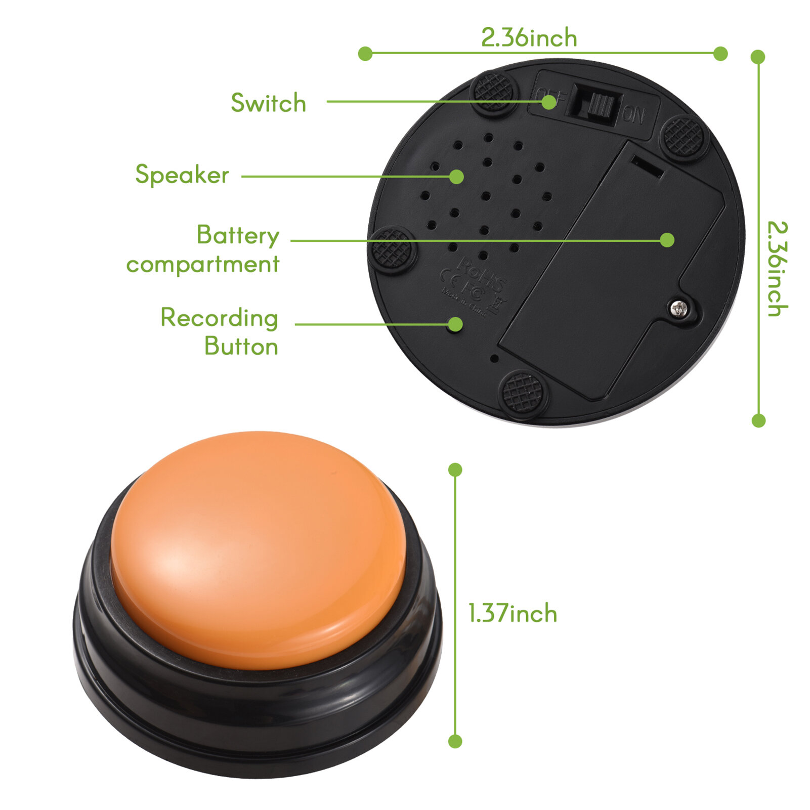 Decdeal 4ШТ Голосовые кнопки для детей и собак с записью 30 сек и держателем