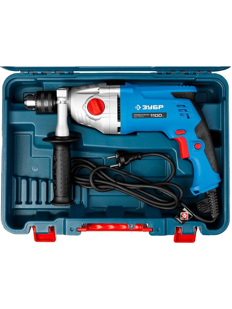 1100 Вт, 13 мм, 2 скорости, ударная дрель, мет. корпус, кей
