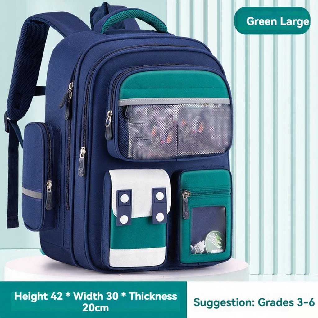 Сумки для школы для девочек и подростков 2024 (для девочек 3-6 лет, подходит для учеников 1-го класса начальной школы), с большой вместимостью и дизайн для снижения нагрузки, Большая зеленая карточка с тремя карточками и подвеской