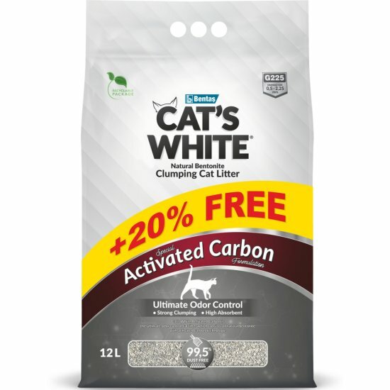 Наполнитель для кошачьих туалетов Cat's White Activated Carbon комкующийся, бентонитовый с активированным углем (12л)