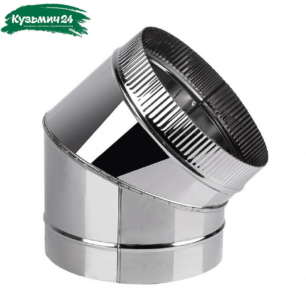 Отвод (колено) дымохода Феникс d 150 мм, угол 45 гр, одноконтурный, нержавеющая сталь 0.5 мм, 1 шт.