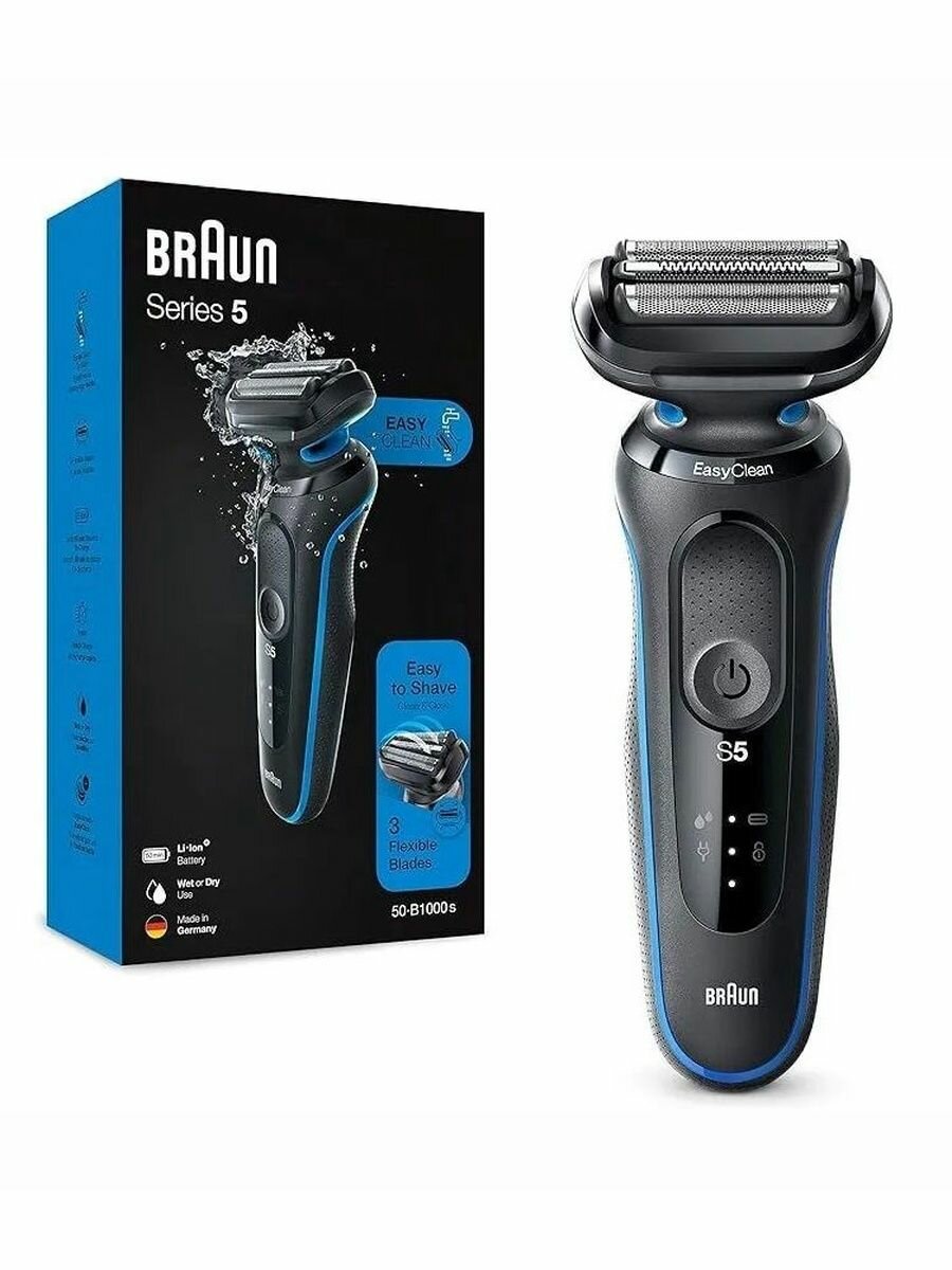 Электробритва Braun Series 5 50-B1000s / сухое и влажное бритьё / чёрно-синяя