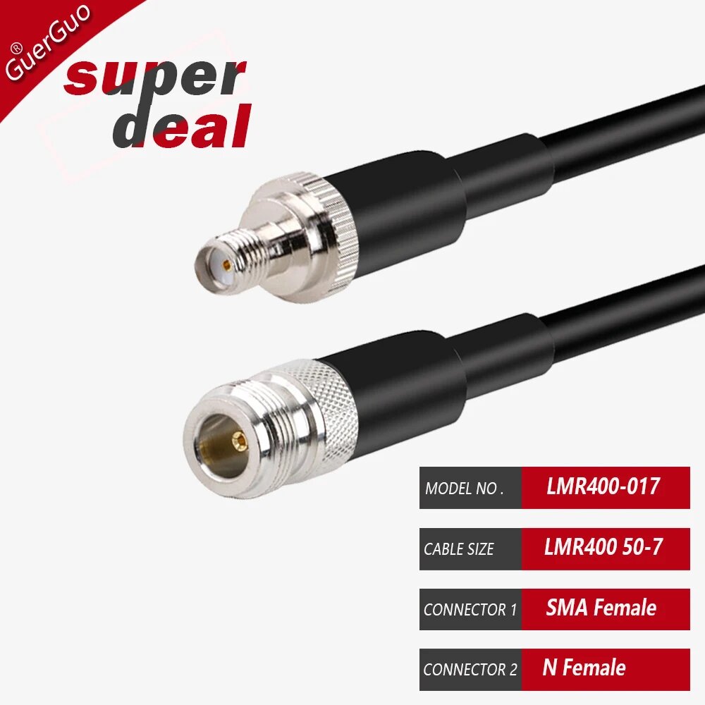GuerGuo RF Coaxial LMR400 Cable SMA Male to N Female 50 Ohm 15M, SMA F to N F