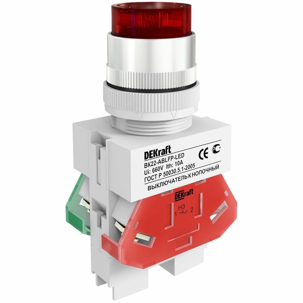 Выключатель кнопочный LED ABLFP ВК-22 d22мм 220В красн. DEKraft 25027DEK