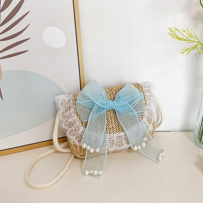 Милый легкий вязаный рюкзак с дизайном кота, идеальный для летнего повседневного использования детьми и игр, голубой с бежевым